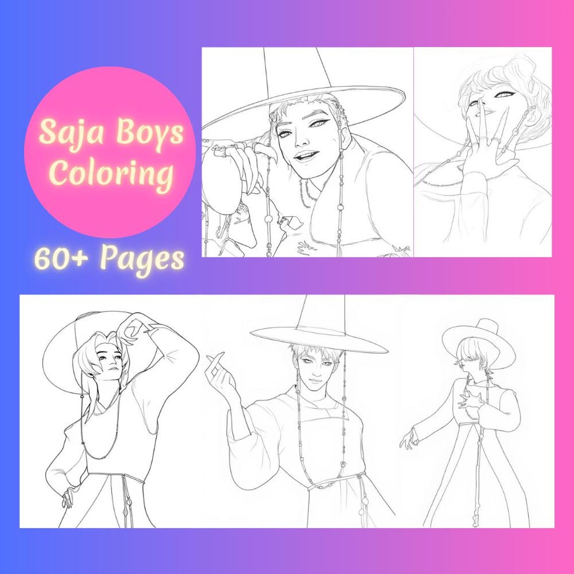 Saja Boys Coloring Pages Instant Download K-pop Demon Hunters Printable Fantasy Kpop Coloring ...