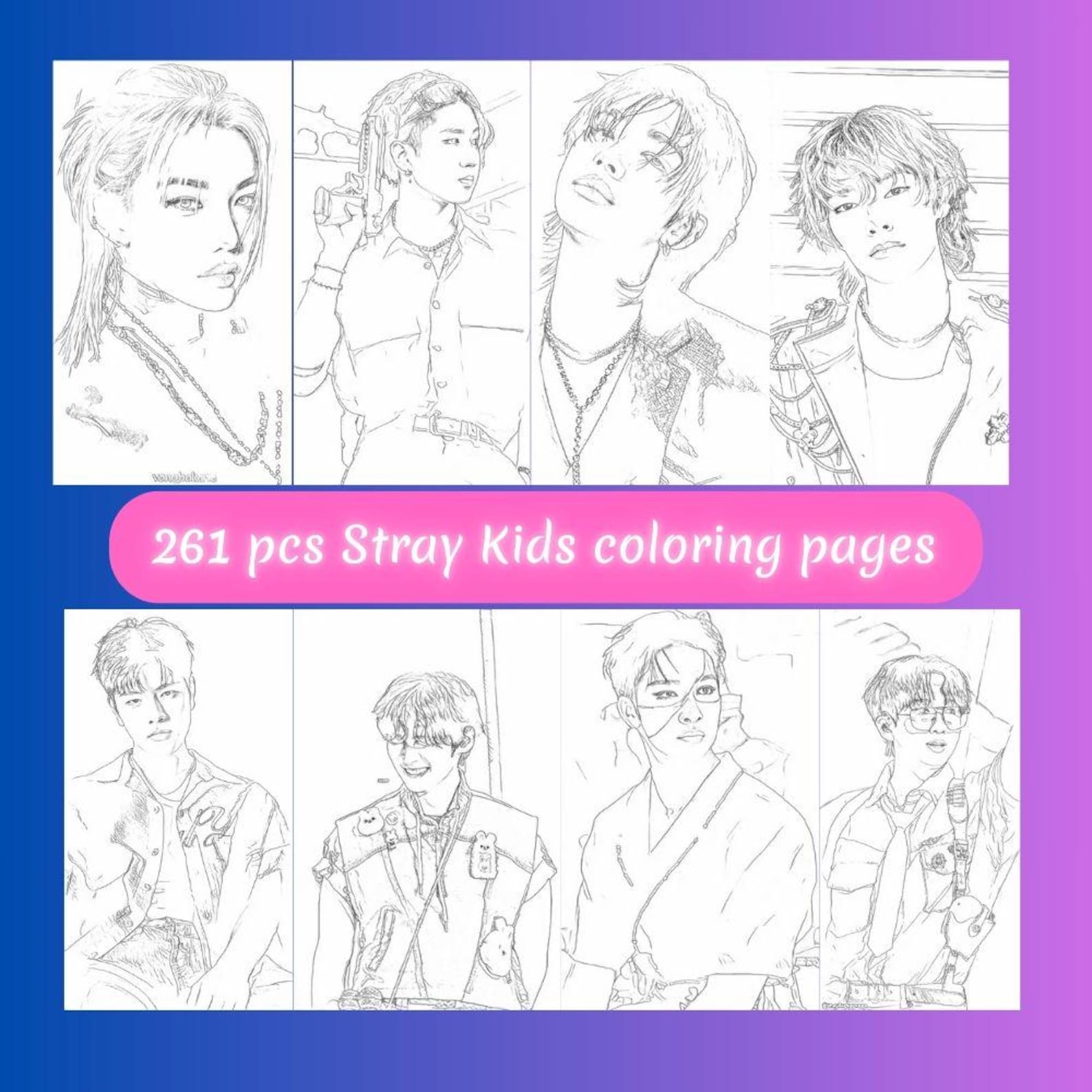 Coloriages Stray Kids 261 Imprimables Kpop SKZ Bundle JPG Stay Fan Gift ...