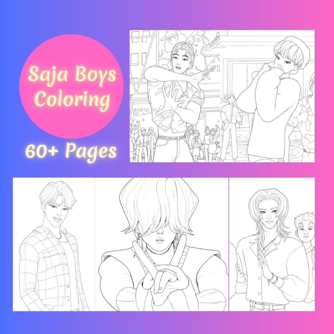 Saja Boys Coloring Pages Instant Download K-pop Demon Hunters Printable Fantasy Kpop Coloring ...
