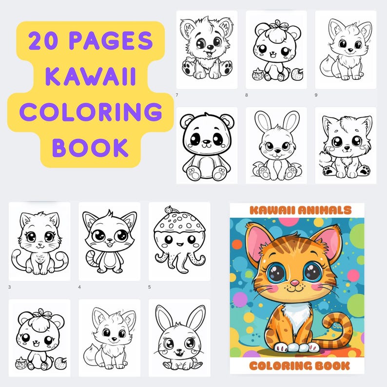 Kawaii Animals & Girls Coloring Book Set – 42 Pages of Cute Animal and ...