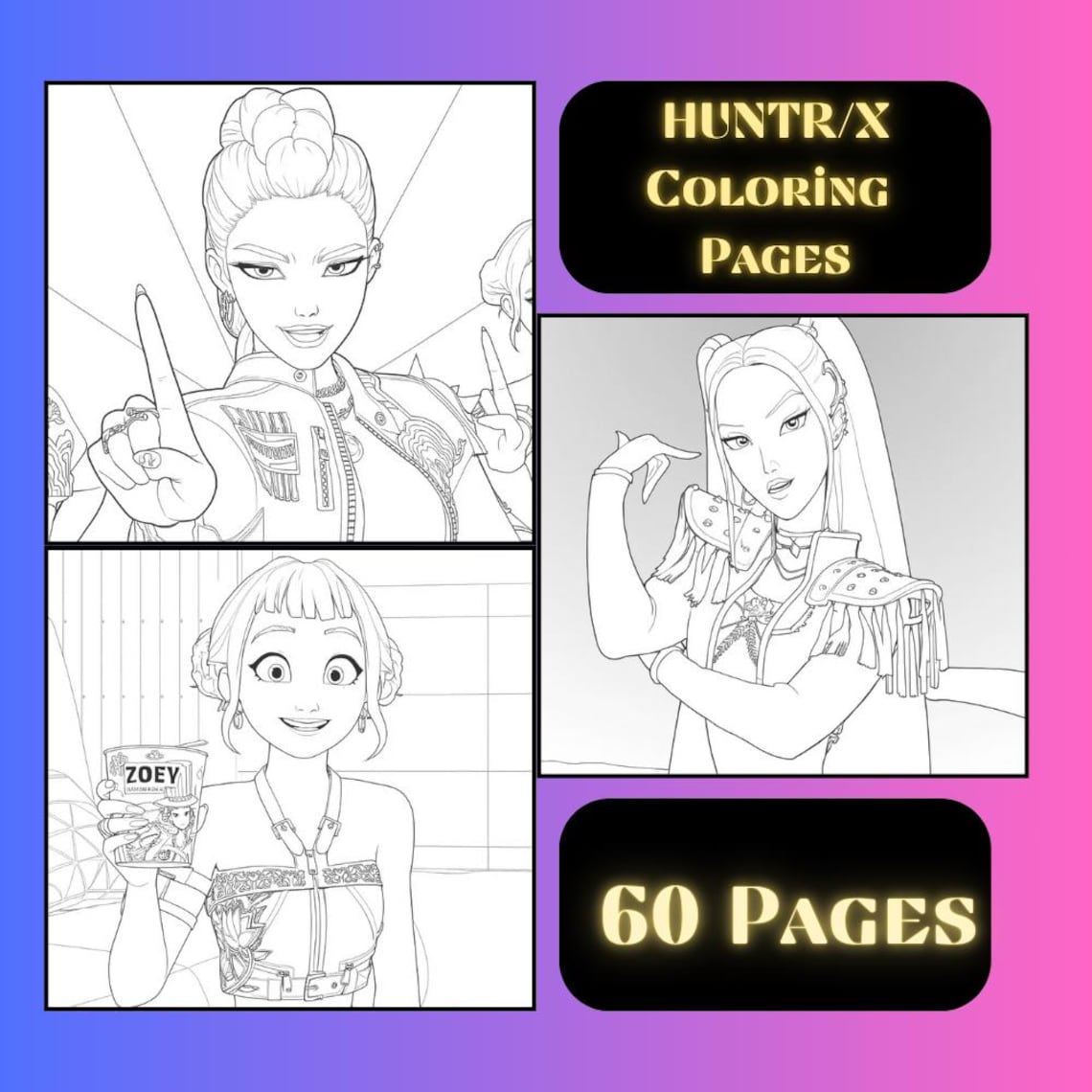 Huntrix K-pop Demon Hunters Coloring Book Printable Art Fantasy Kpop ...