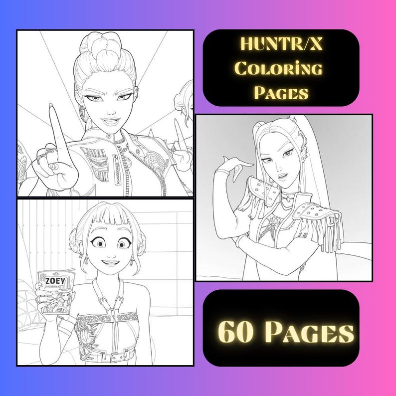 Huntrix K-pop Demon Hunters Coloring Book Dark Idol Printable Art ...