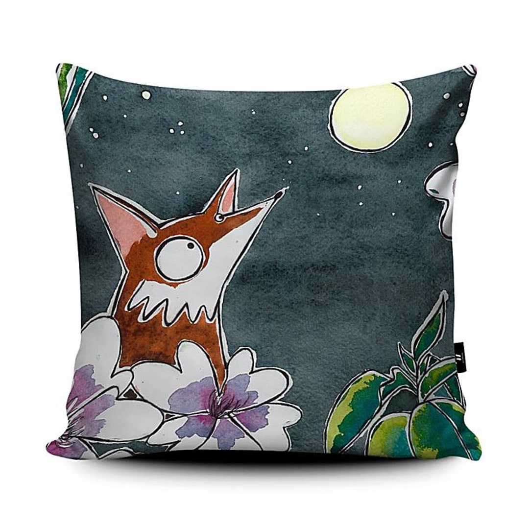 Moongazer Tod Cushion Fox in Moonlight Cushion Flower Forest Fox ...