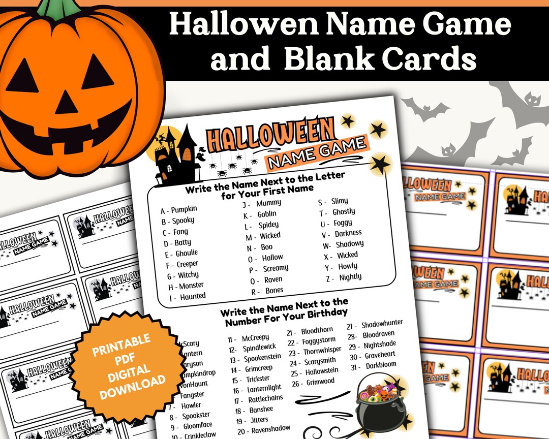 Halloween Name Game Generator and Tags Printable PDF, Whats Your Name ...