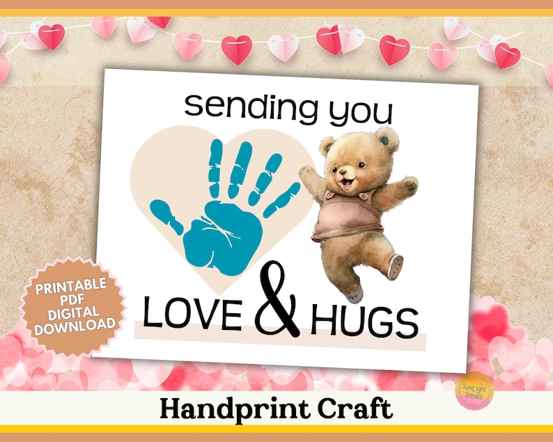 Teddy Bear Heart Handprint Art, Brown Fathers Day Keepsake Gift From ...