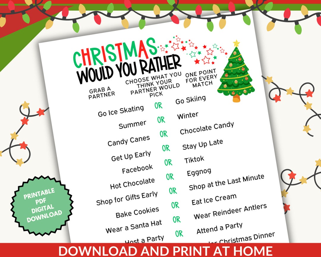 Would You Rather Christmas Party Game, This or That Holiday Find the ...