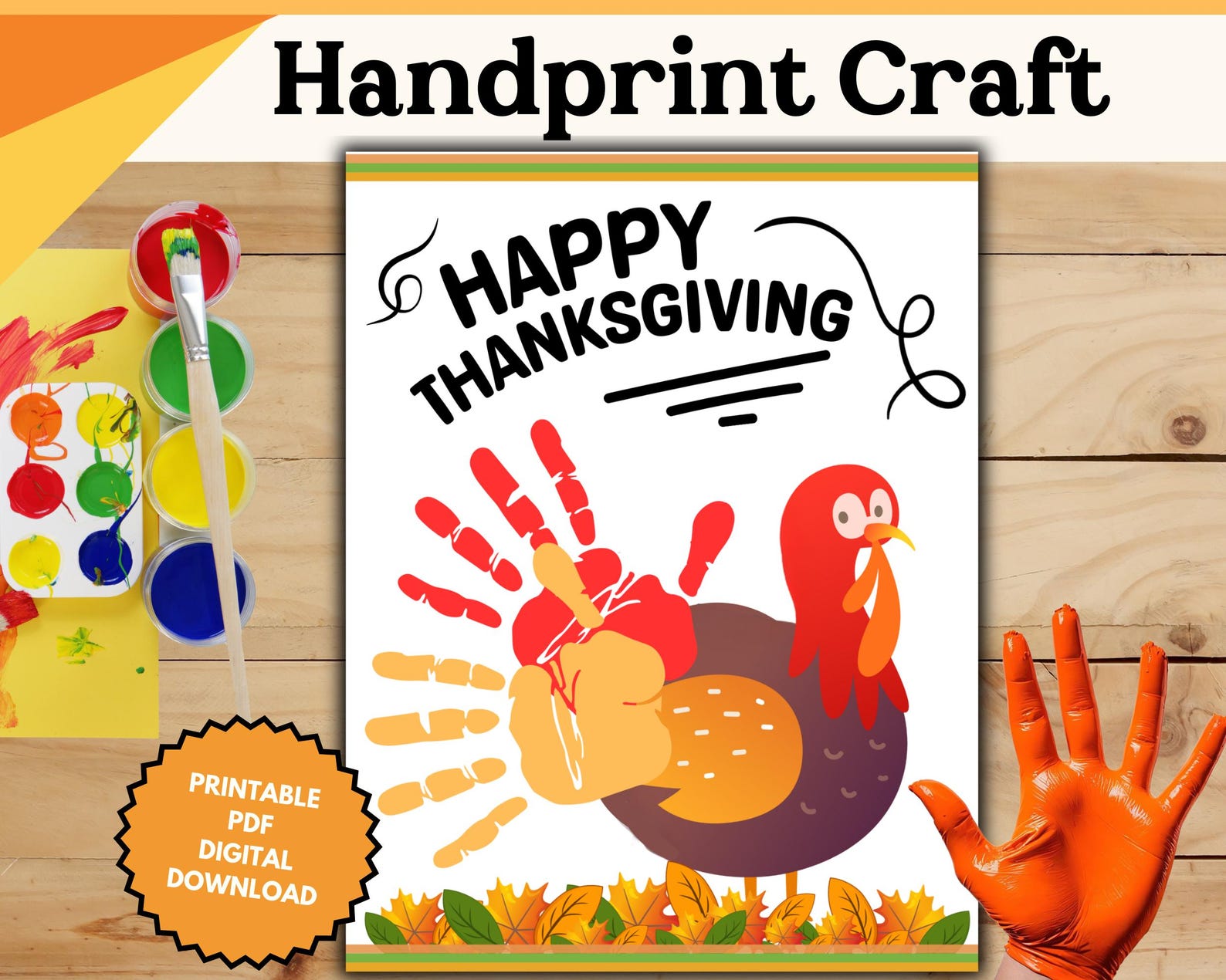 Thanksgiving Turkey Handprint Art Printable PDF, Toddler Fall Handprint ...