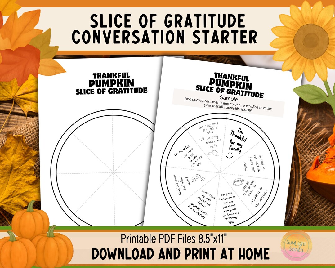 Thanksgiving/fall Activity for Adults and Kids: Slice of Gratitude Gram ...