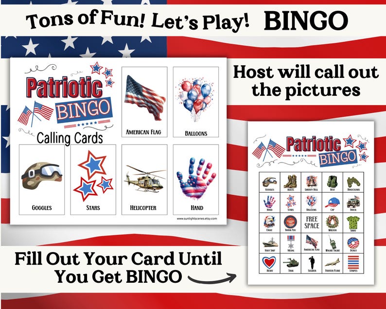 Patriotic Printable Bingo Cards, Veterans Day Party Game, USA Memorial ...