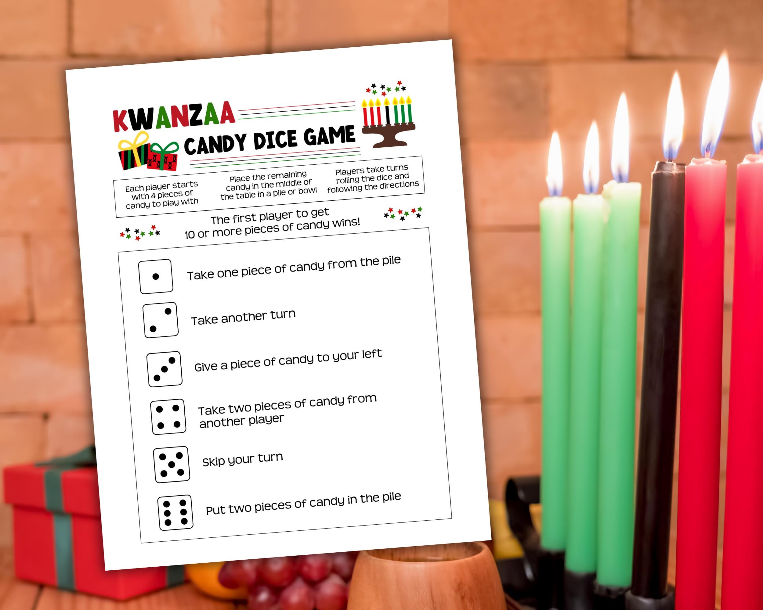 Kwanzaa Candy Dice Game Printable PDF, Candy Roll the Dice Group Game ...