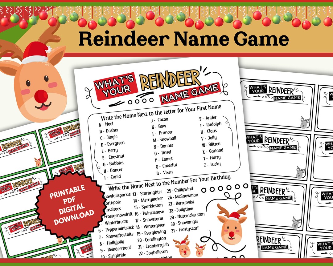Reindeer Name Game Generator Printable, Christmas Whats Your Quirky ...