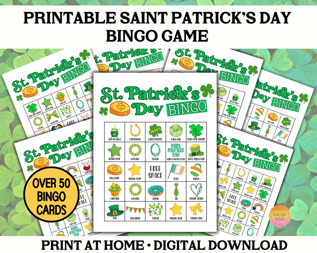 Saint Patricks Day Bingo Game Cards, Irish Family Kids Lucky Leprechaun ...