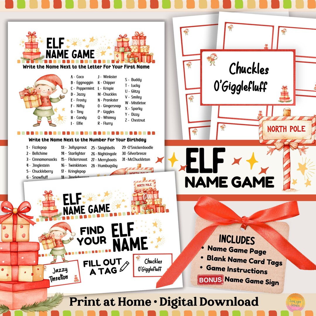 What is Your Elf Name Generator Game With Sign and Blank Name Tags PDF ...