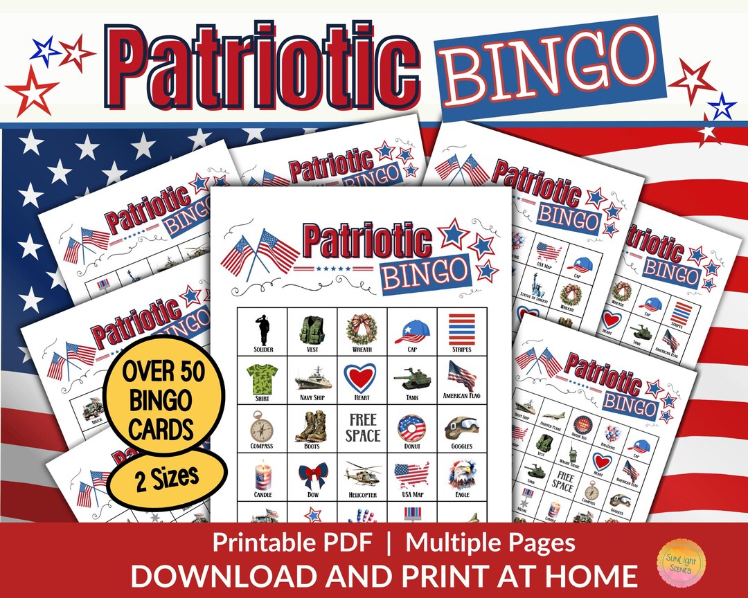 Patriotic Printable Bingo Cards, Veterans Day Party Game, USA Memorial ...