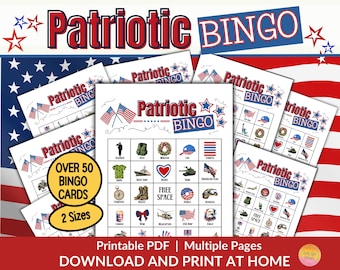 Patriotic Printable Bingo Cards, Veterans Day Party Game, USA Memorial ...