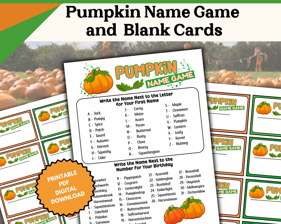 Pumpkin Name Game Generator Printable With Tags and Sign, What's Your ...