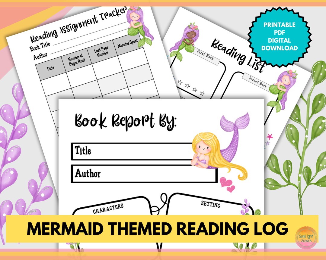 Mermaid Themed Summer Reading Log for Kids, Printable Reading Journal ...