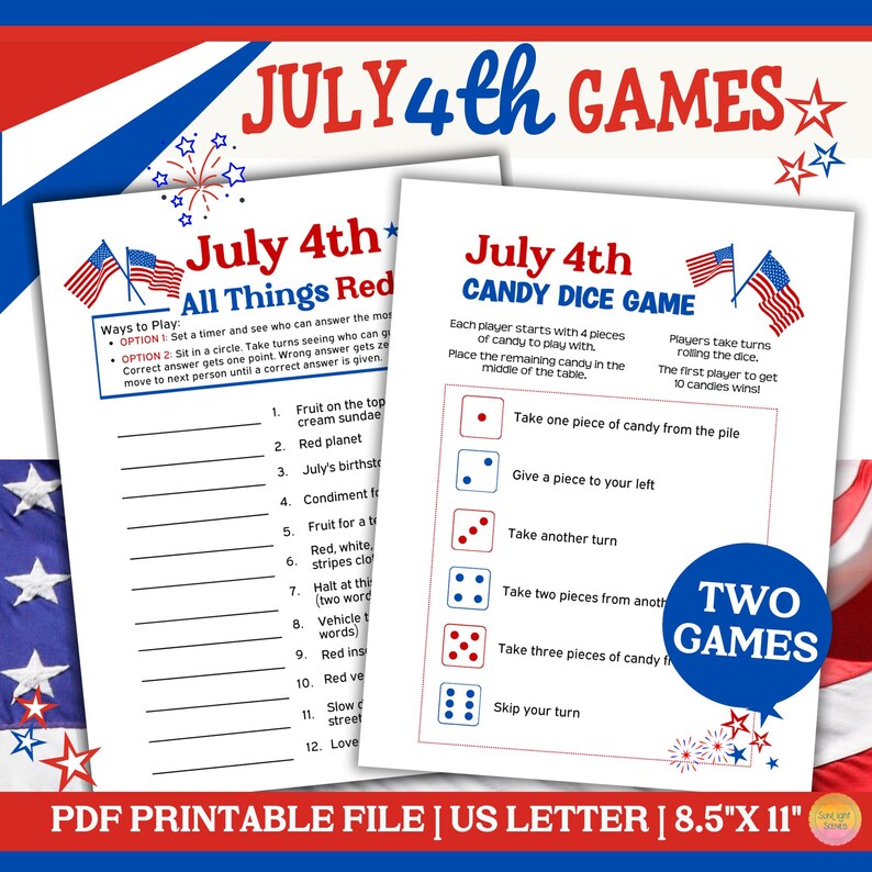 Fourth of July All Things Red Game, Candy Dice Independence Day July ...