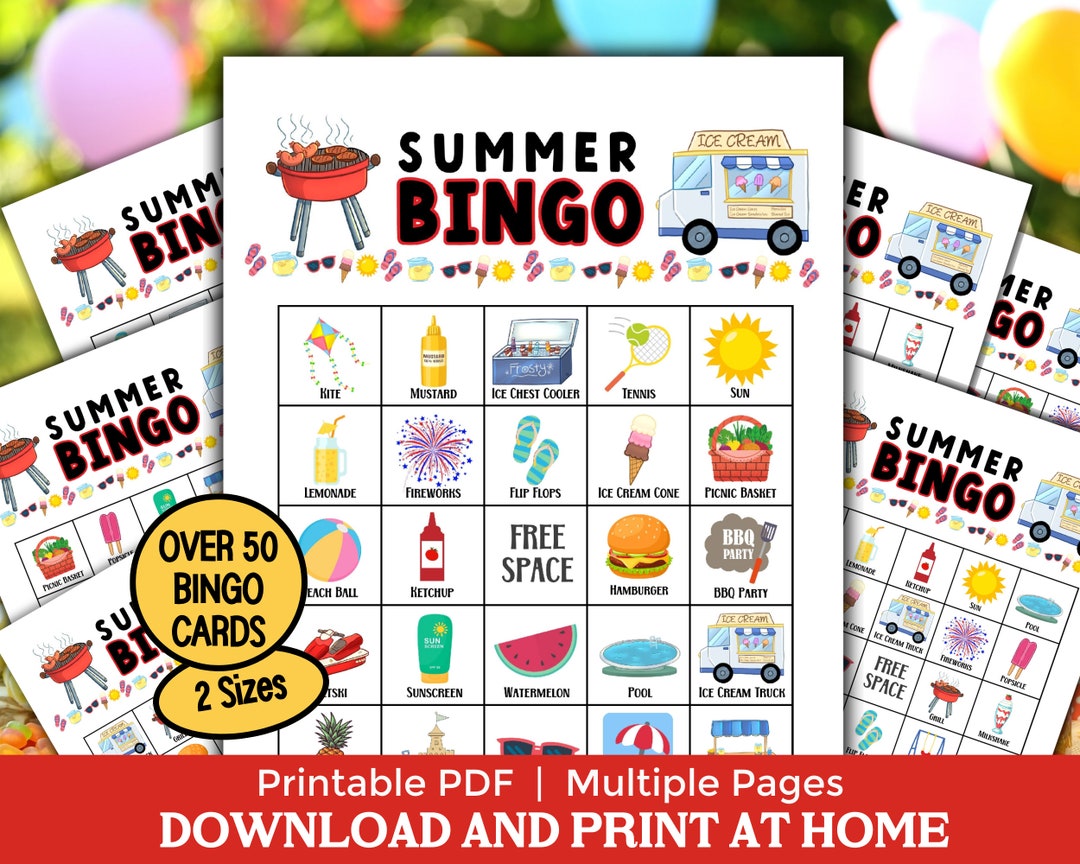 Summer Printable Bingo Cards, Ice Cream Social Kids Birthday Party, 100 ...