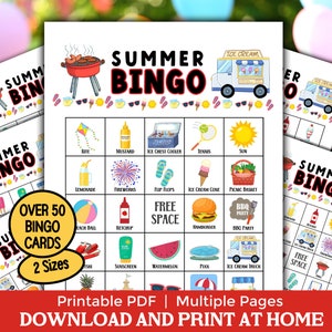 Summer Printable Bingo Cards, Ice Cream Social Kids Birthday Party, 100 ...