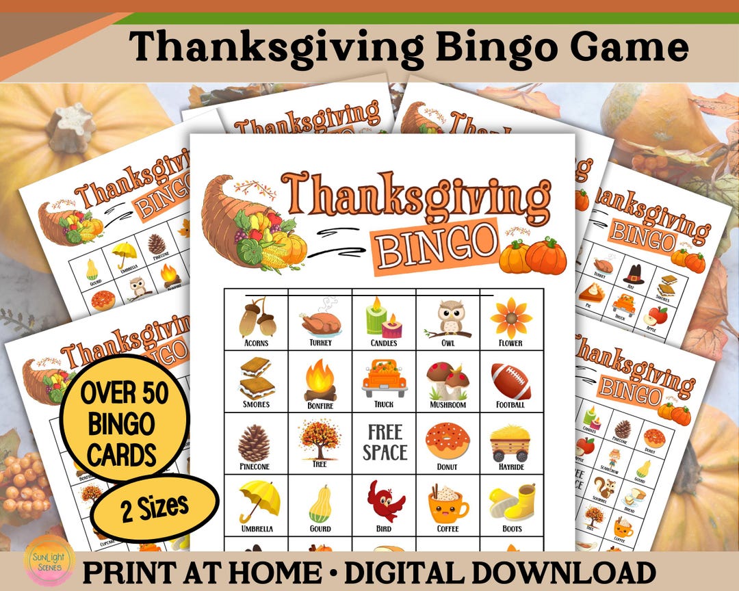 Thanksgiving Bingo Cards Printable PDF, Fall Bingo Game Bundle, Kids ...