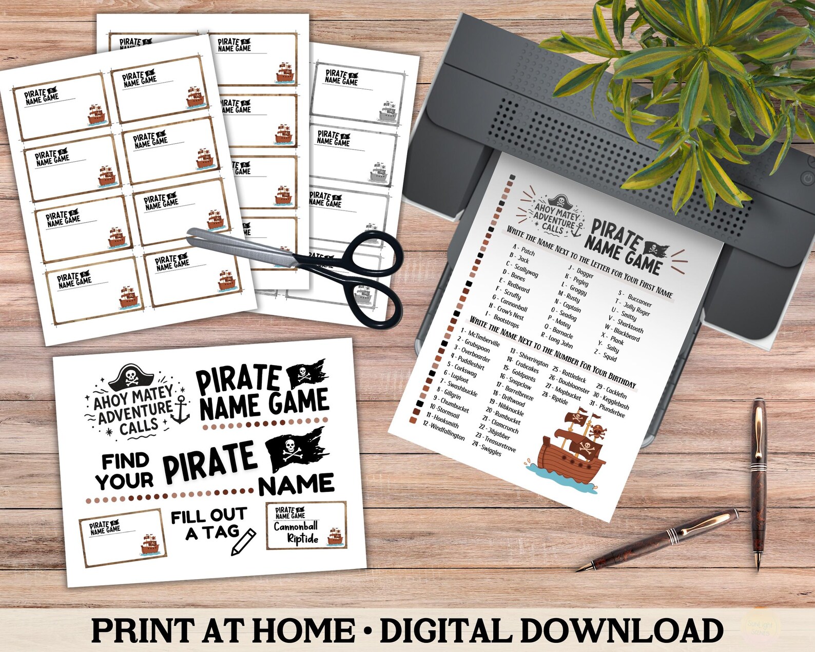 What's Your Pirate Name Game: Printable Birthday Party Name Generator Activity With Sign and ...