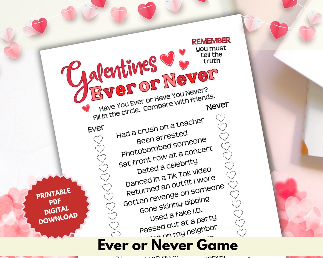 Never Have I Ever Pink Galentines Day Party Game, Ladies Night Out Ever ...