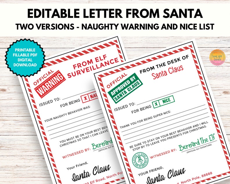 Editable Letter From Santa, Naughty Warning Letter, Nice List Christmas ...