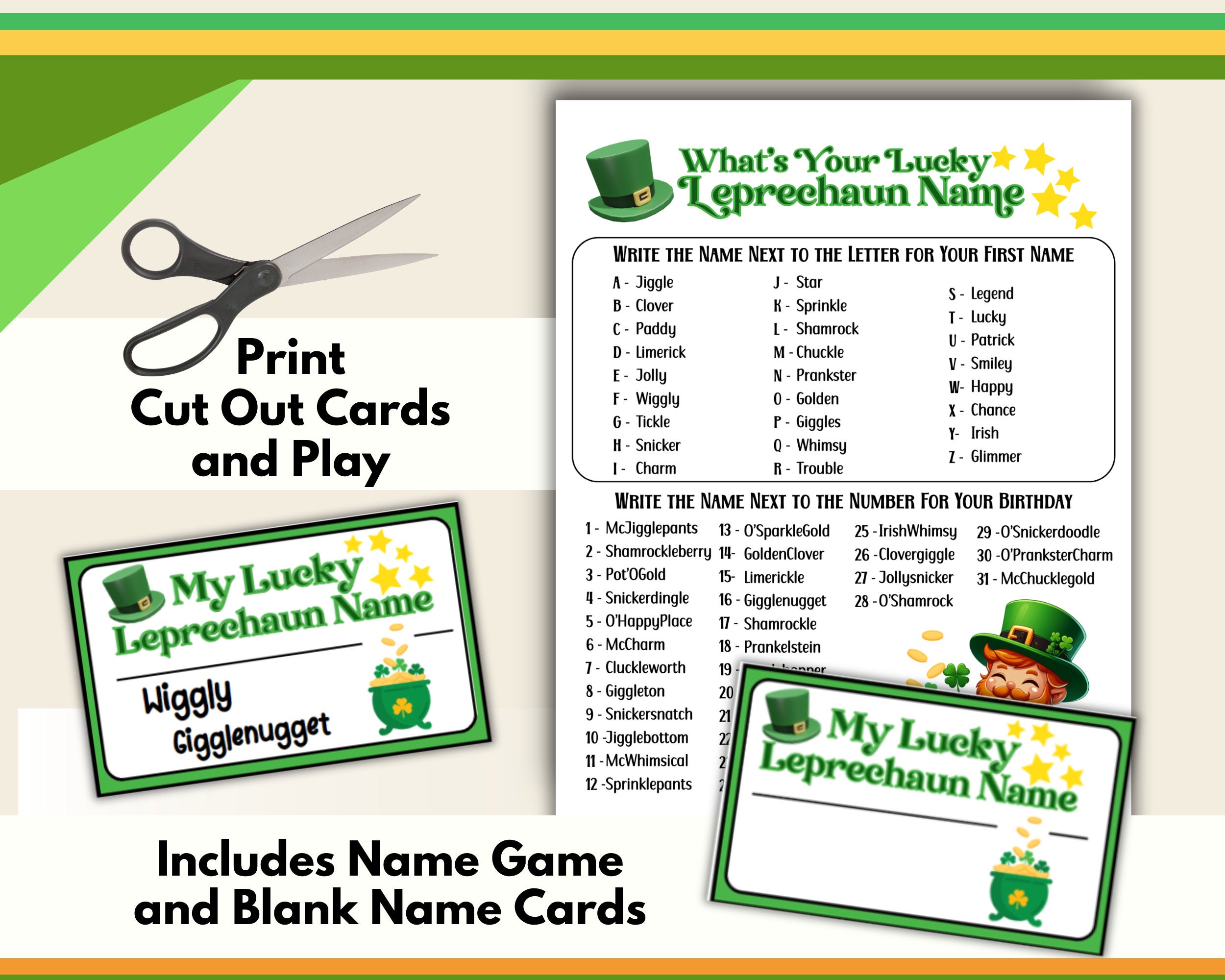Leprechaun Name Game Generator With Tags Printable PDF, Funny St ...