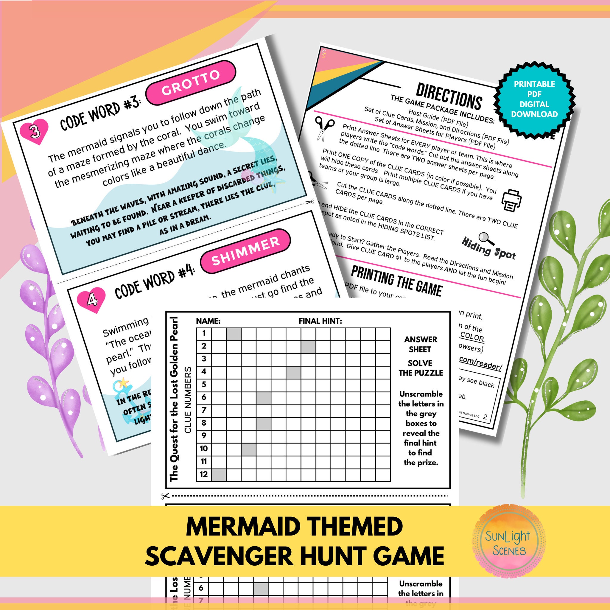 Mermaid Scavenger Hunt Bundle With 12 Riddles Clues, Printable Indoor ...