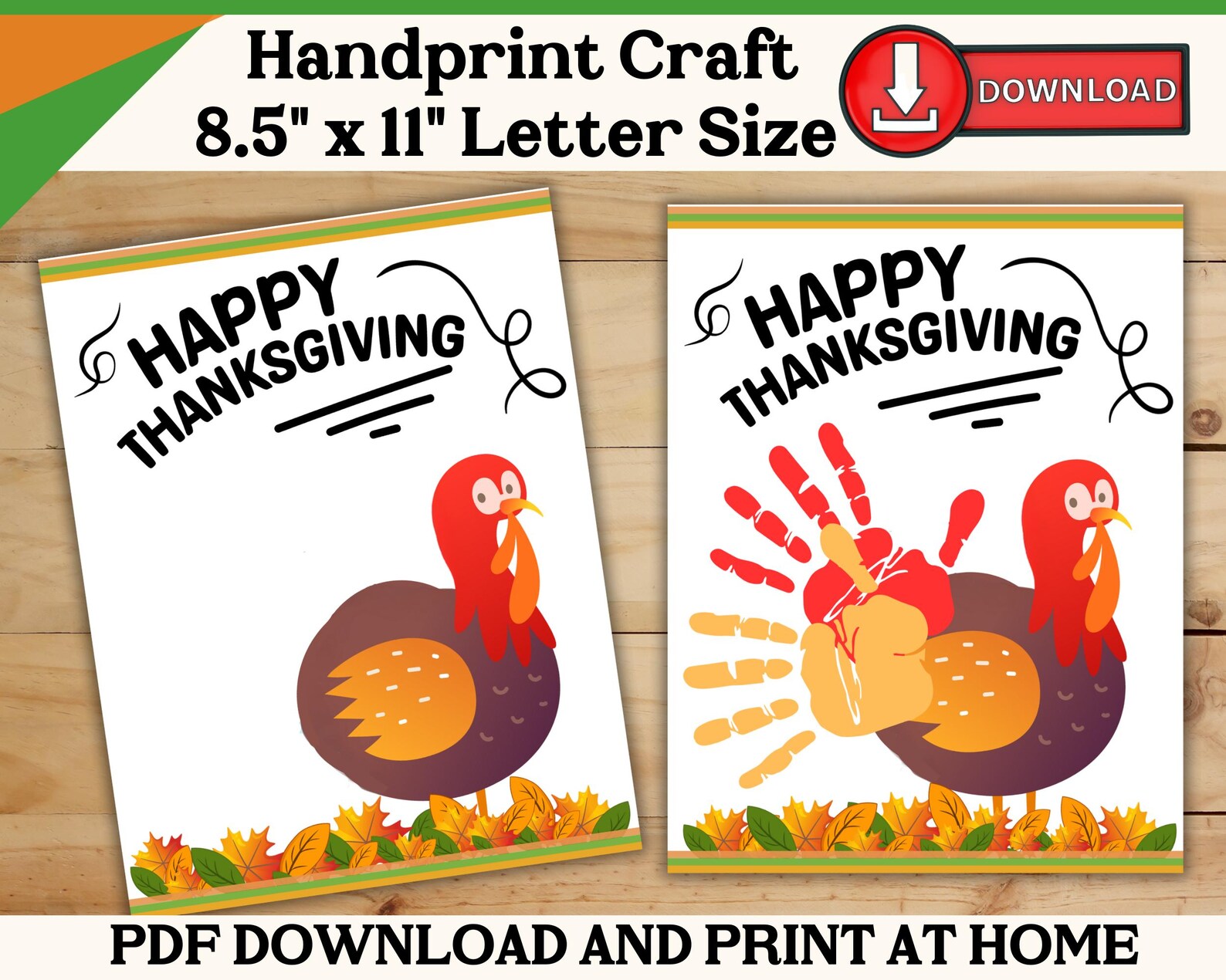 Thanksgiving Turkey Handprint Art Printable PDF, Toddler Fall Handprint ...