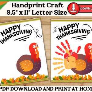 Thanksgiving Turkey Handprint Art Printable PDF, Toddler Fall Handprint ...