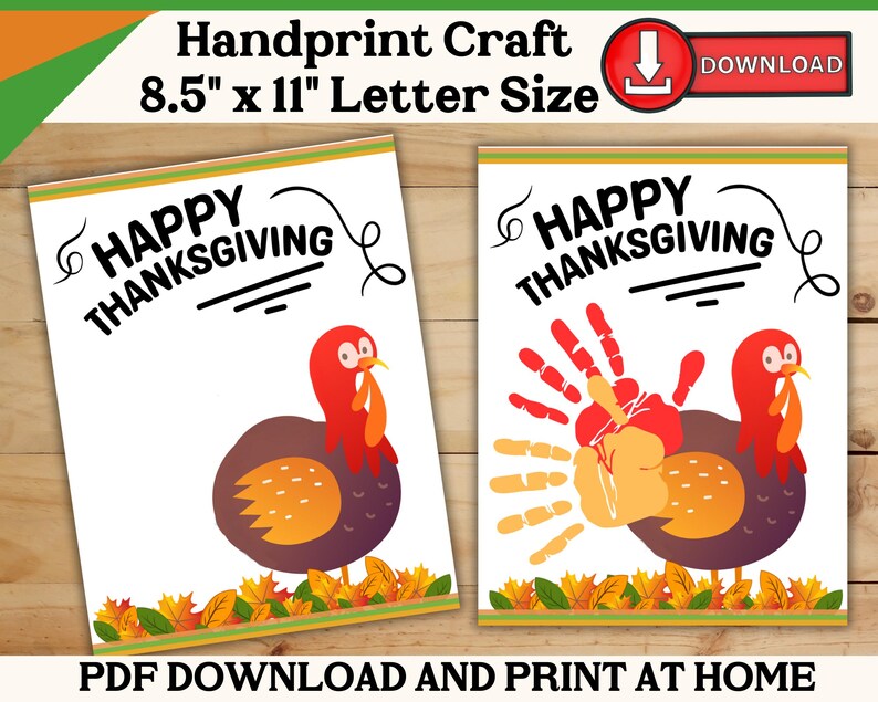 Thanksgiving Turkey Handprint Art Printable PDF, Toddler Fall Handprint ...