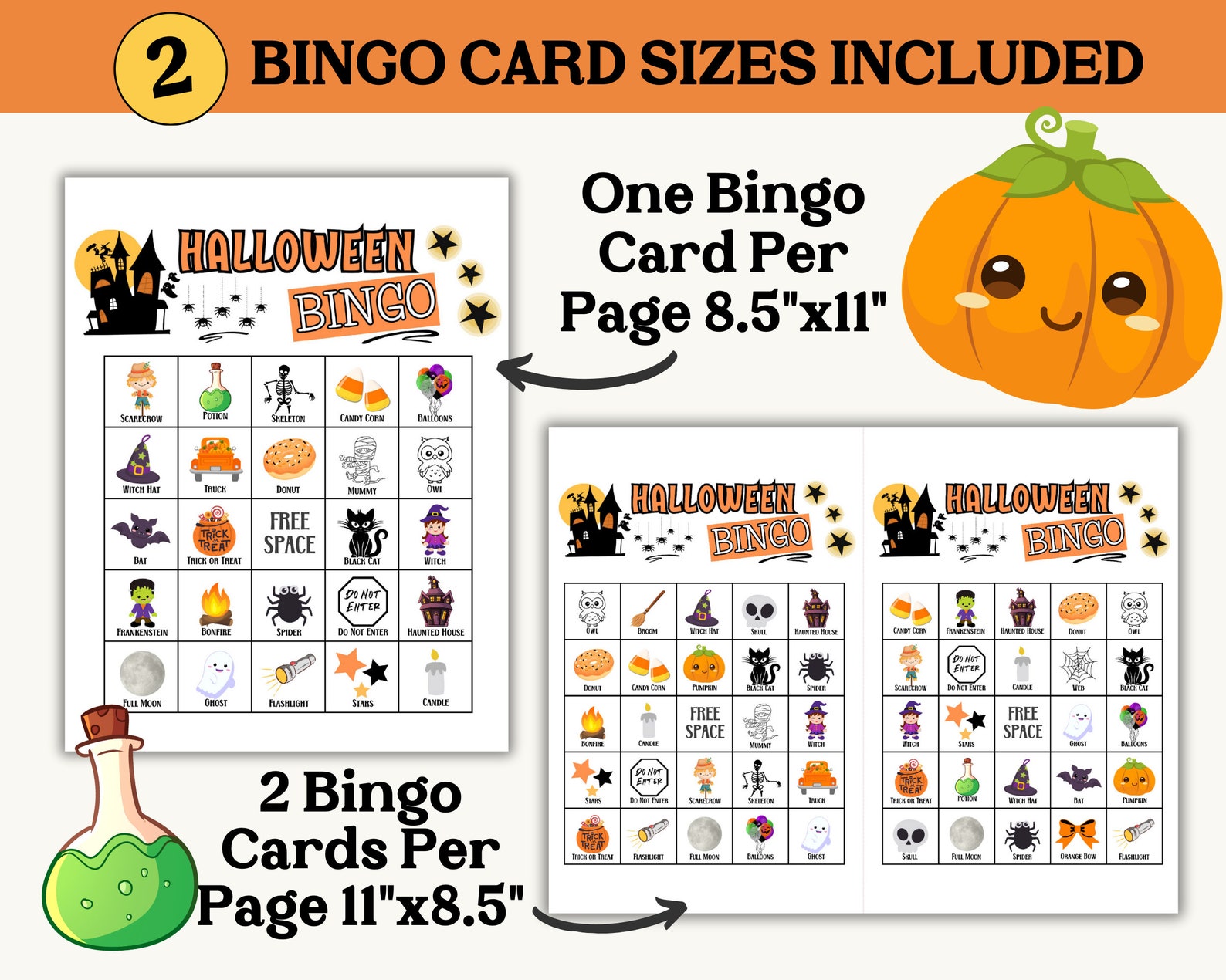 Halloween Bingo Game Cards, Printable Classroom Party Kids October ...