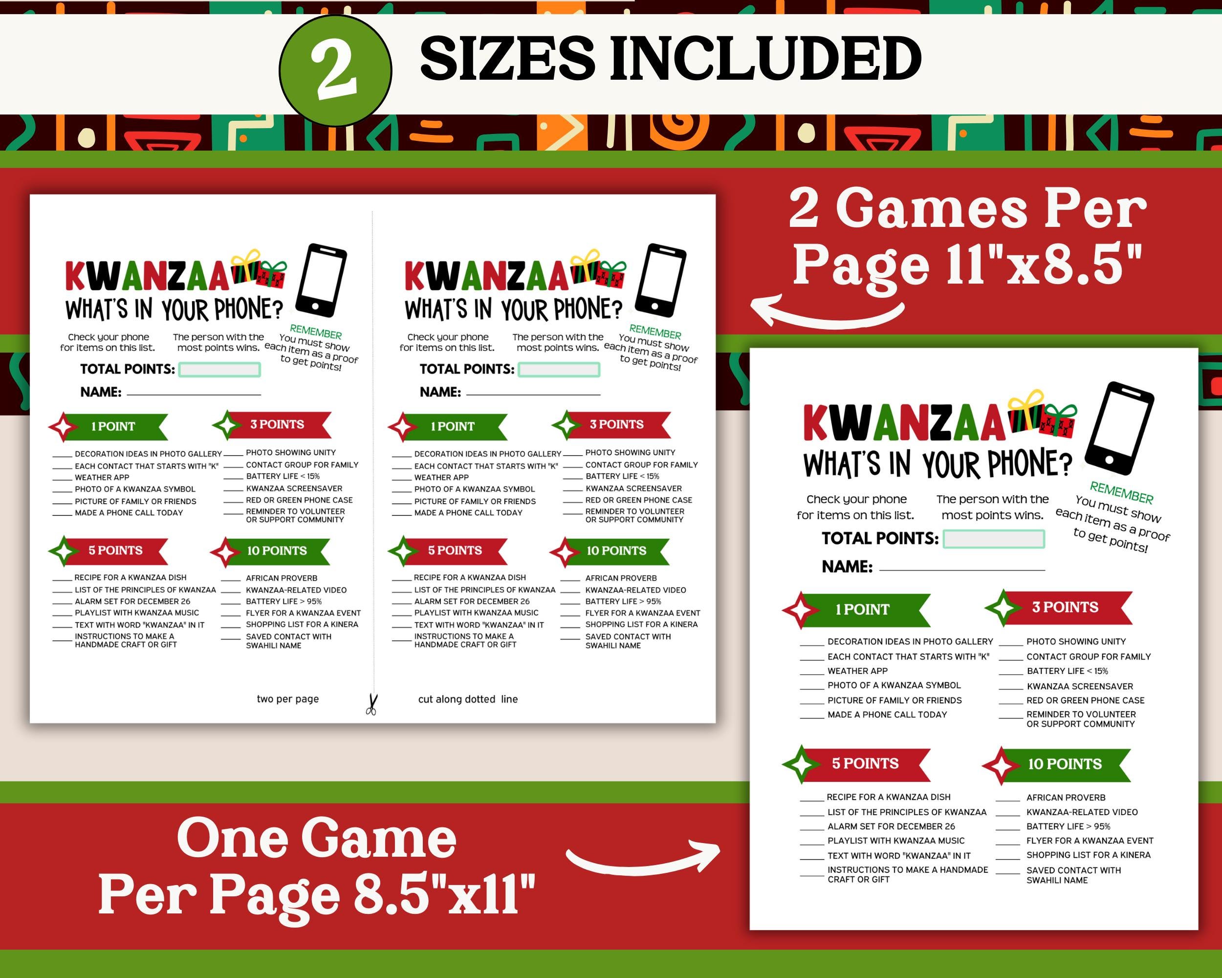 Kwanzaa What's in Your Phone Game Printable PDF, Whats on Your Phone ...