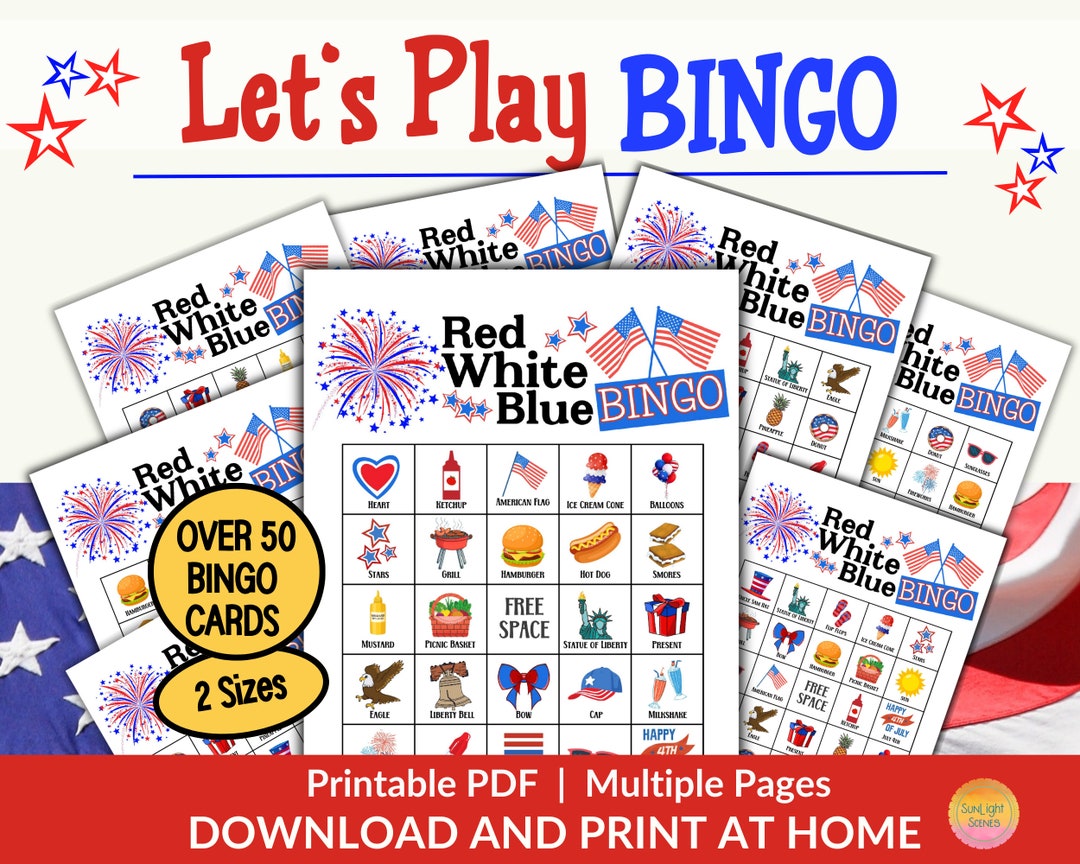 Fourth of July Printable Bingo Cards, July 4th Summer Patriotic Party ...