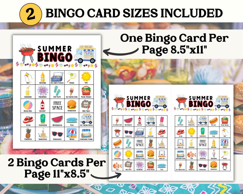 Summer Printable Bingo Cards, Ice Cream Social Kids Birthday Party, 100 ...