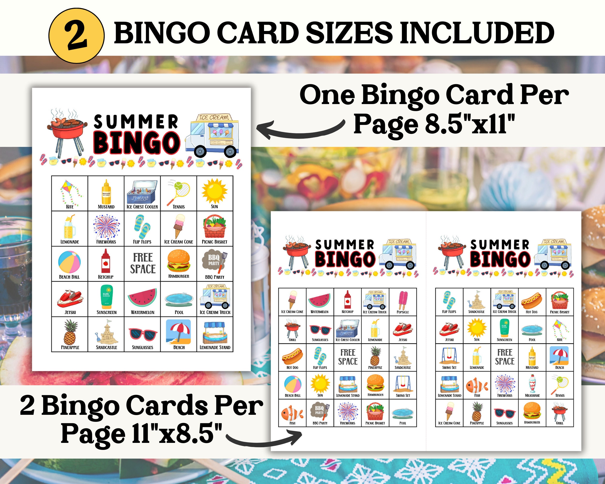 Summer Printable Bingo Cards, Ice Cream Social Kids Birthday Party, 100 ...