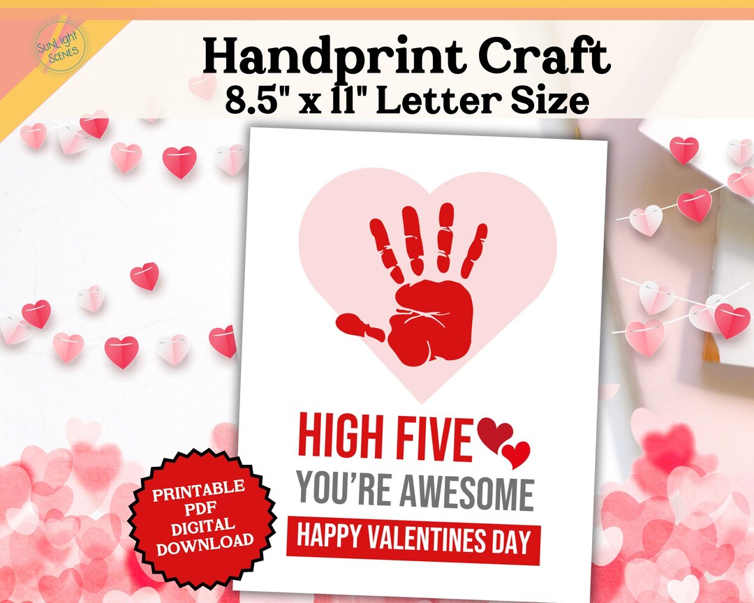Valentine Handprint Art PDF, Toddler DIY High Five Handprint Craft, Pre ...