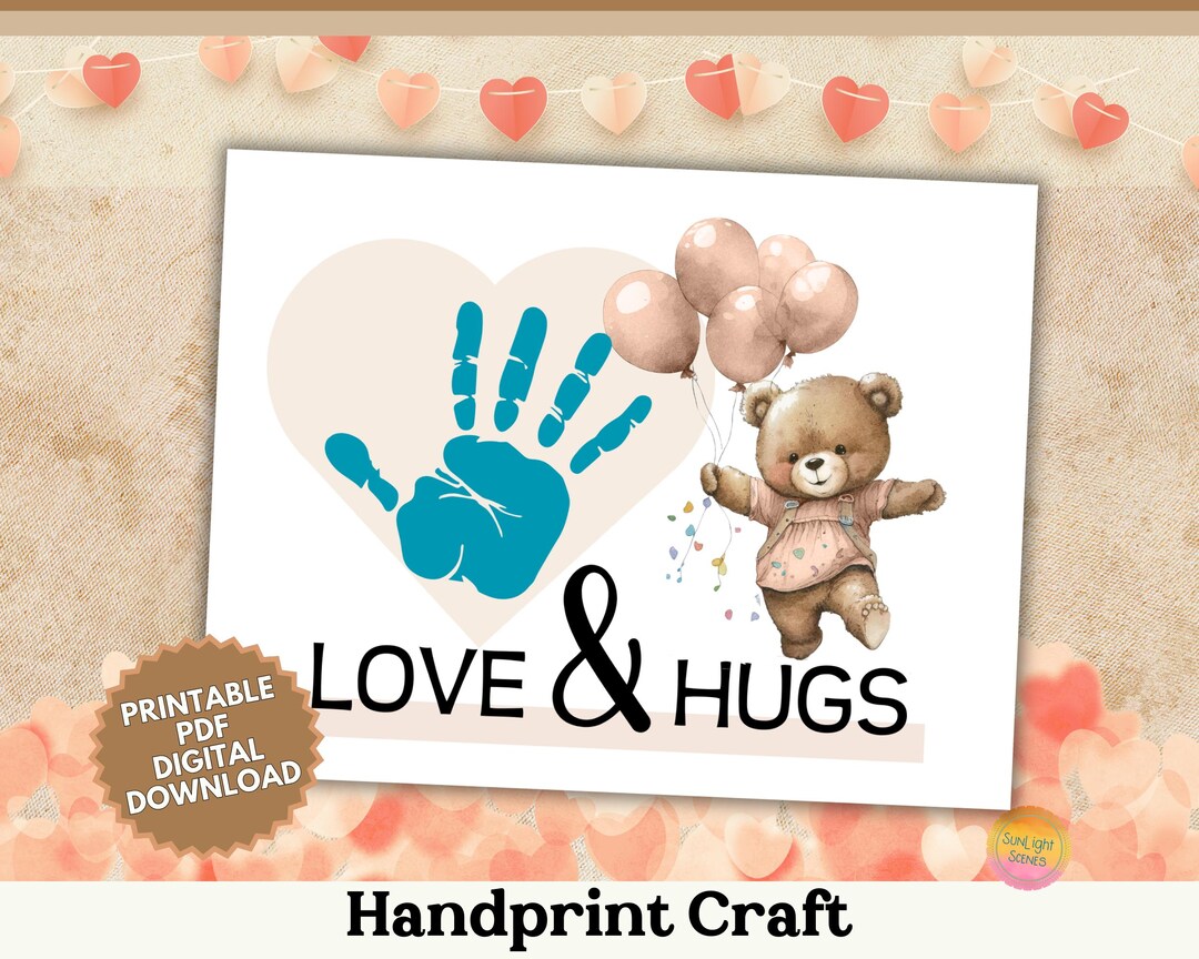 Teddy Bear Heart Handprint Art, Tan Mothers Day Keepsake Handprint ...