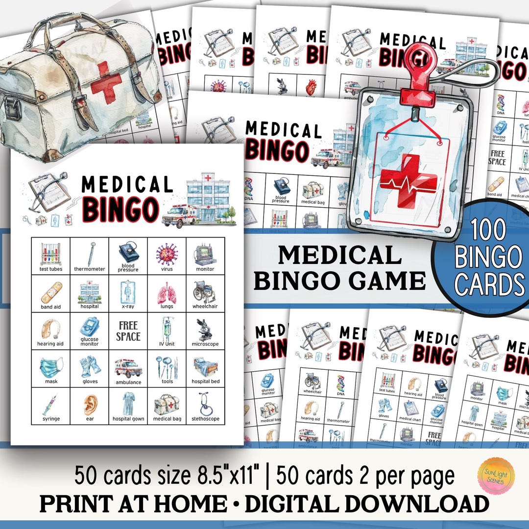 Medical Bingo Game: Healthcare Party, Office, Retirement (100 Cards PDF ...