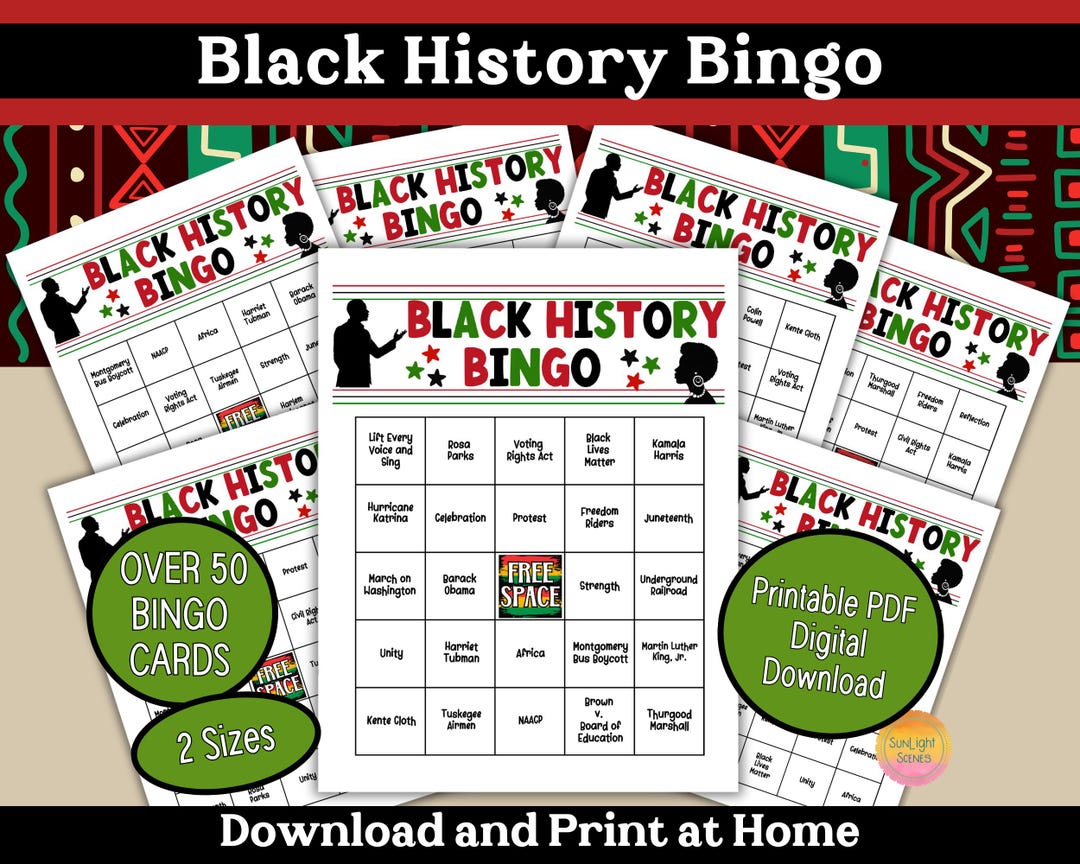 Black History Bingo Game Printable PDF, 100 Bingo Cards Bundle ...