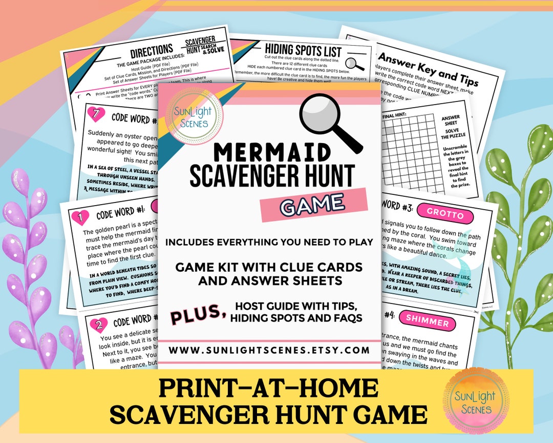 Mermaid Scavenger Hunt Bundle With 12 Riddles Clues, Printable Indoor ...