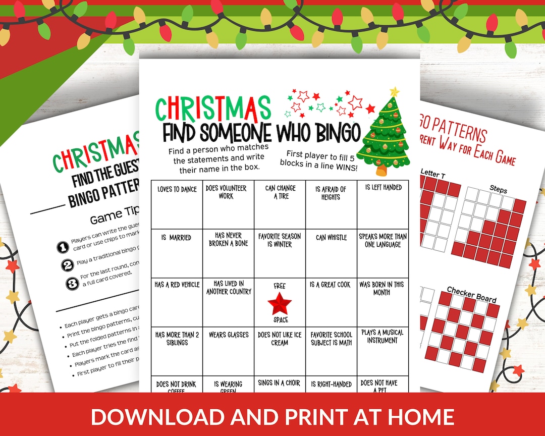 Christmas Find Someone Who Game, Family Holiday Human Bingo Slumber ...