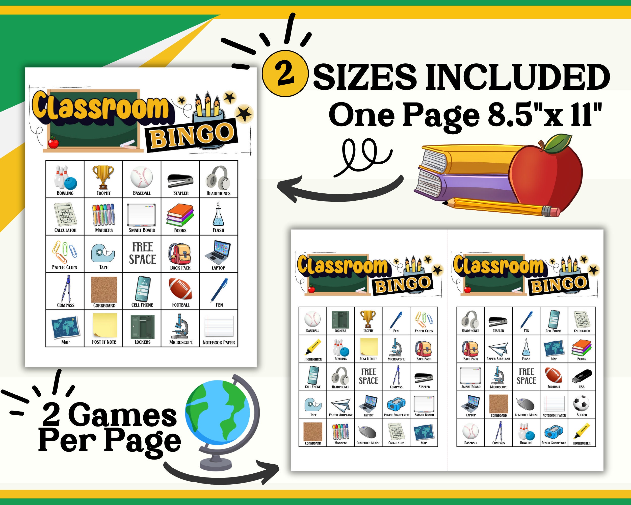 Classroom Bingo Game Cards Printable, School Supply Bingo Kids Game ...