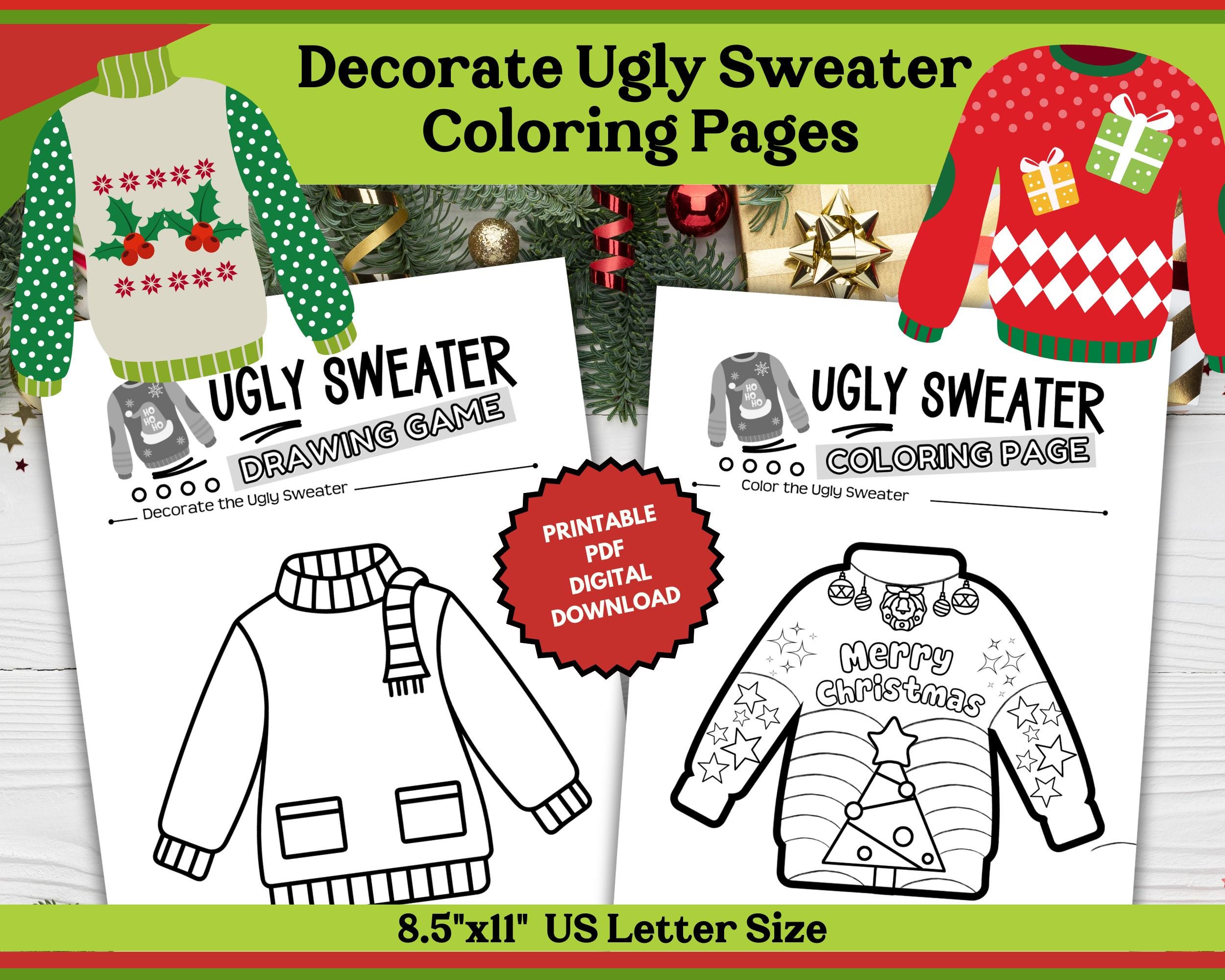 Ugly Sweater PDF Coloring Sheets, Christmas Holiday Kids Craft Drawing ...