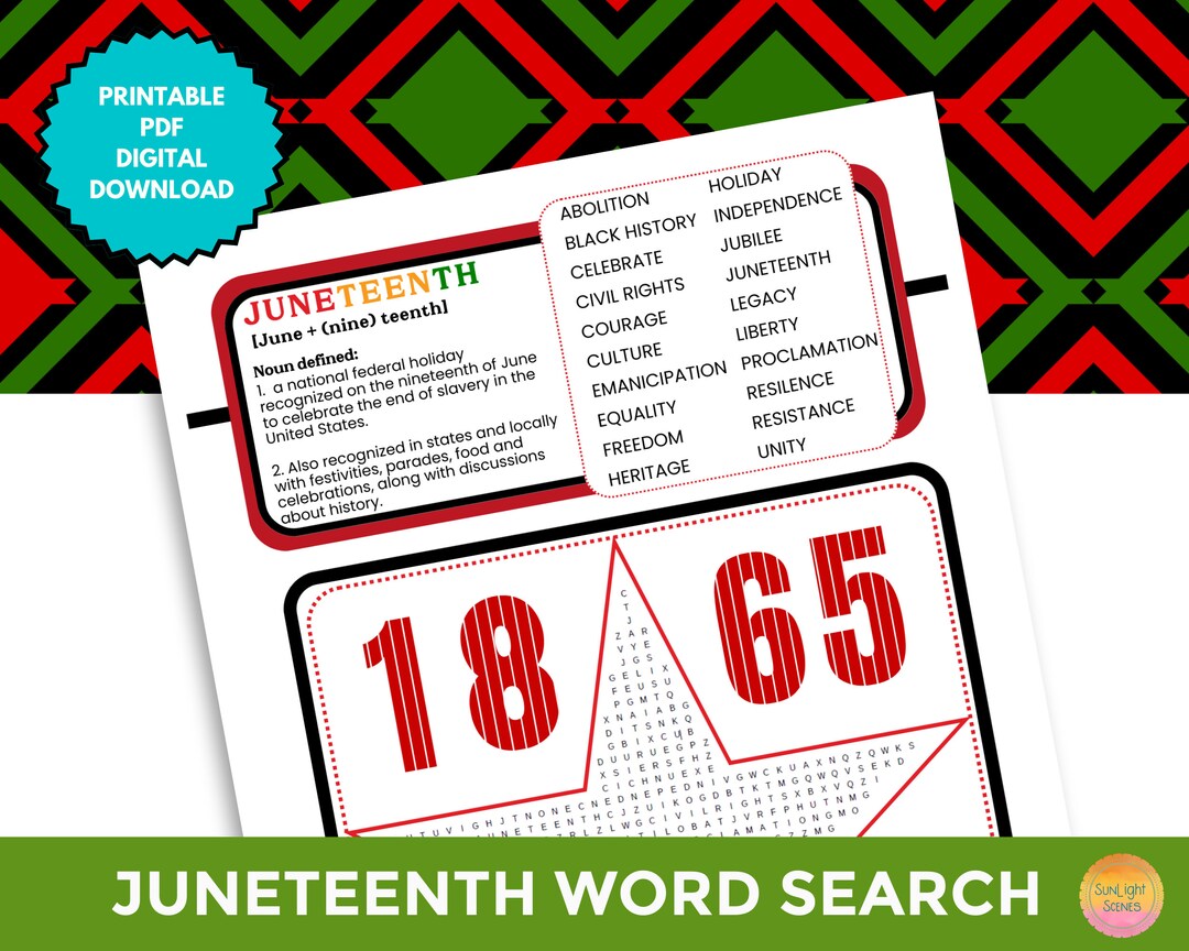 Juneteenth Game Word Search With Answer Key, Celebrate Juneteenth Kid's ...