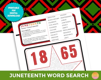 Juneteenth Printable Word Search Juneteenth Activity for - Etsy