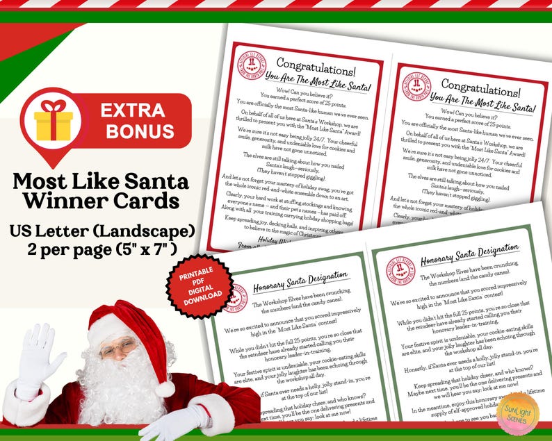 Who is the Most Like Santa Game Printable PDF, Funny Holiday Office ...