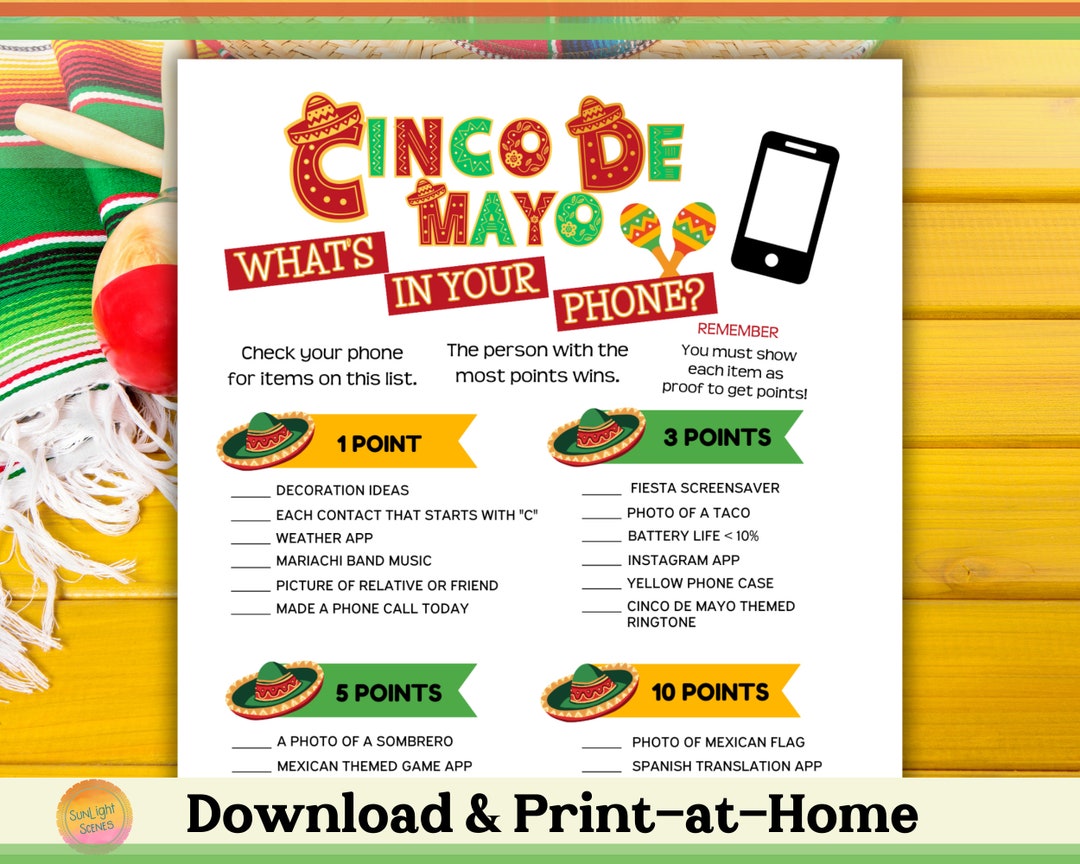 Cinco De Mayo What's in Your Phone Printable Game, Ladies Night Mexican ...